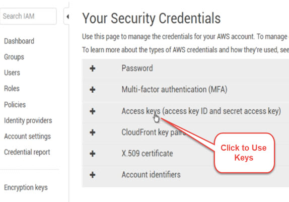 Amazon S3 Account & Keys - Check your Access Key and Secret Key | eZs3 ...